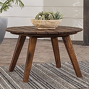 Walker Edison Maarten Modern Solid Acacia Wood Slatted Outdoor Coffee Table, 30 Inch, Dark Brown