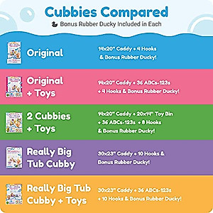 Original Tub Cubby Bath Toy Storage - Hanging Bath Toy Holder, with Suction & Adhesive Hooks, 14"x20" Mesh Net Shower Caddy for Kids Bathroom Decor, Bedroom & Car Toy Organizer - Bonus Rubber Duck & Hooks