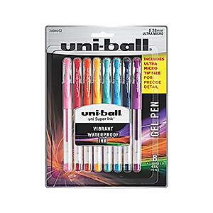 uni-ball 2004052 Gel Pens, Ultra Micro Point (0.38mm), Assorted Colors, 8 Count
