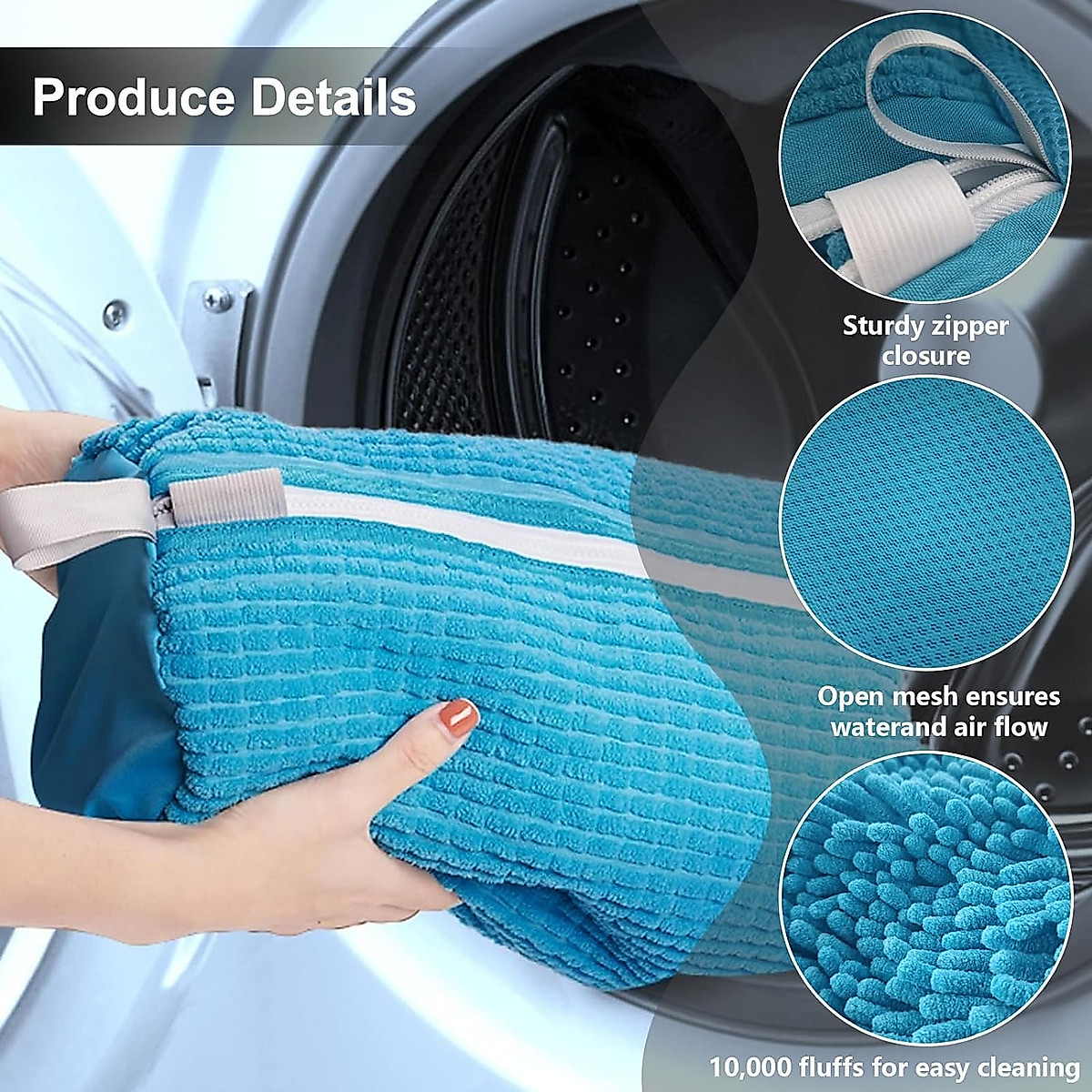 Generic 2PCS-Shoes Laundry Bag, 7.4 x 15 inch Shoe Washing Machine Bag, Reusable and Durable Zipper Plush Shoe Washing Bag for Shoes, Sneakers, Trainers, Tennis Shoes, Large, Blue