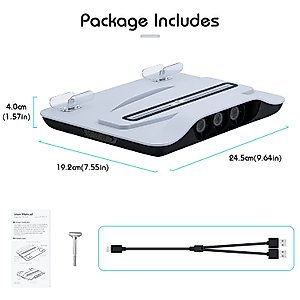 Wigearss Charging Cooling Stand for PS5 Charging Dock with 3 Speed Levels Cooling System for PS5 UHD and Digital Edition Consoles and Controllers - White