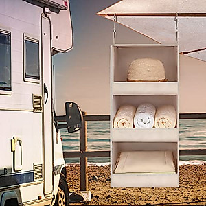 TOPIA HOME 3-Shelf Hanging Closet Organizer, Upgraded Thickened Fabric Hanging Closet Shelves, Collapsible Closet Organizers and Storage Organization, 12.2" W X 12.2" D X 31.0" H, Beige/Gray, 1 Pack