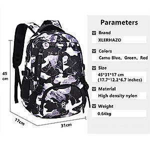 XLERHAZO School Backpack Camouflage Backpack Water Repellent Casual Daypack Lightweight Bookbags for Boys Girls (AX Camo Black)