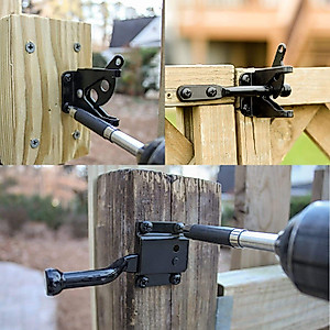 HILLMASTER Upgrade Self-Locking Gate Latch for Wooden Fence Heavy Duty, Automatic Gravity Lever Door Latches with Longer Fasteners & Pull String for Secure Pool, Garden, Black Finish/4.7in