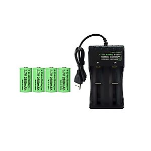 CBJJ 16340 Battery with Charger, 3.7V 16340 Rechargeable Battery 2800mAh High Capacity Batteries with 2 Bays Charger (4 Pack 16340 Batteries and Charger)