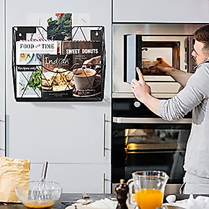 Magnetic File Holder, File Organizer for File Cabinets, Mail Organizer Vertical Magazine Holder for Refrigerator, No-Drill Mount Hanging Magnetic Folder Holder for Office Home（3-Tier, Black)