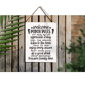 Welcome Porch Rules Sit and Relax Wood Sign Porch Wooden Signs Rustic Hanging Plaque Home Wall Art 8" x 10" Sign Wall Decor for Home