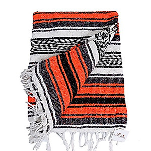 Open Road Goods Orange and Black Mexican Falsa Blanket - Great for The Beach, Picnics, Yoga, or a Throw! Handwoven Colors of Halloween Blanket