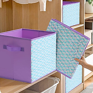 ELUCHANG Foldable Sequin Storage Basket Bin Closet Cubes Kids Toys Organizer Boxes, Collapsible Fabric Cubby Storage Bins for Girls,Organizing,Babies,Nursery,Shelves 11x11x11 (Purple,4PCS)