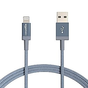 Amazon Basics 2-Pack USB-A to Lightning Charger Cable, Nylon Braided Cord, MFi Certified Charger for Apple iPhone 14 13 12 11 X Xs Pro, Pro Max, Plus, iPad, 6 Foot, Dark Gray