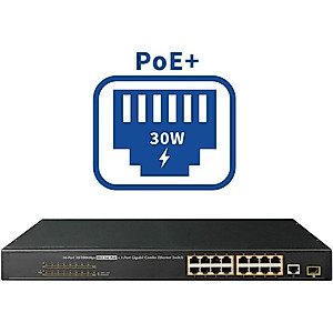 Lorex 16 Port PoE+ Switch for IP Security Camera Systems, Power Over Ethernet Switch for High Speed Transmission, Adds 16 Channels to Existing NVR, 220W Total Power, 1 Gigabit