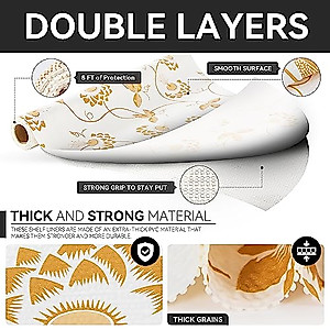 RAY STAR Shelf Liner, Non Adhesive Golden Leaves Floral Cabinet Liner for Pantry Drawer, Strong Grip Non Slip Waterproof, Shelf Liners for Kitchen Cabinets Organization 18 Inch x 8 FT (2 Rolls)