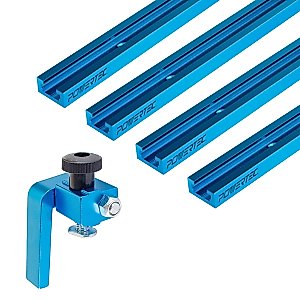 POWERTEC 71856 48"x4 Universal T track with 1 Pc 3" T track Flip Stop for Woodworking, Double-Cut Profile T track with Fence Flip Stop