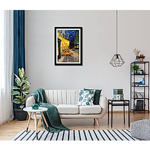 3D Print simulation hand painted texture on canvas painting Van Gogh Famous Classic Wall Art Café Terrace at Night Starry Night Blue Sky Hand Made Ornate Framed UNIQUE INNOVATION Patent pending