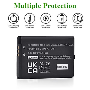 Tectra 1300mAh CTR-003 CTR003 Battery Compatible with Nintendo 3DS 2DS Gaming Console + Charging Cable(Not Compatible with New 3DS and 3DS XL)