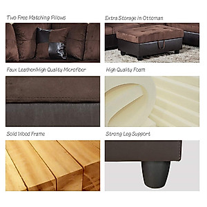 A Ainehome 3 PCS Sectional Sofa Set, L-Shaped Sectional Couch 103" W for Living Room, with Storage Ottoman and Matching Pillows (Left Hand Facing, Chocolate)