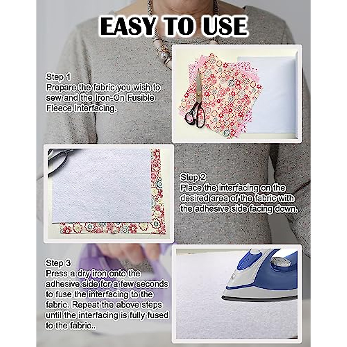 Fusible Fleece Interfacing, One-Sided Loft Fusible Fleece for Sewing, Quilting, Crafts, Clothing, Bags (12 Inches x 10 Yard) Medium Weight, Easy Iron-On Application, Enhanced Projects