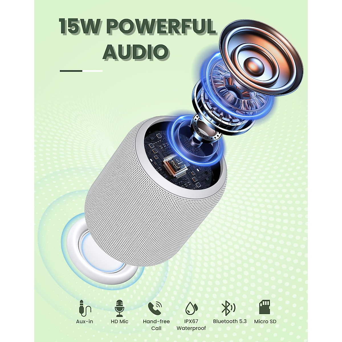 NOTABRICK Bluetooth Speakers,Portable Wireless Speaker with 15W Stereo Sound, IPX6 Waterproof Shower Speaker, Dual Pairs, Portable Speaker for Party Beach Camping