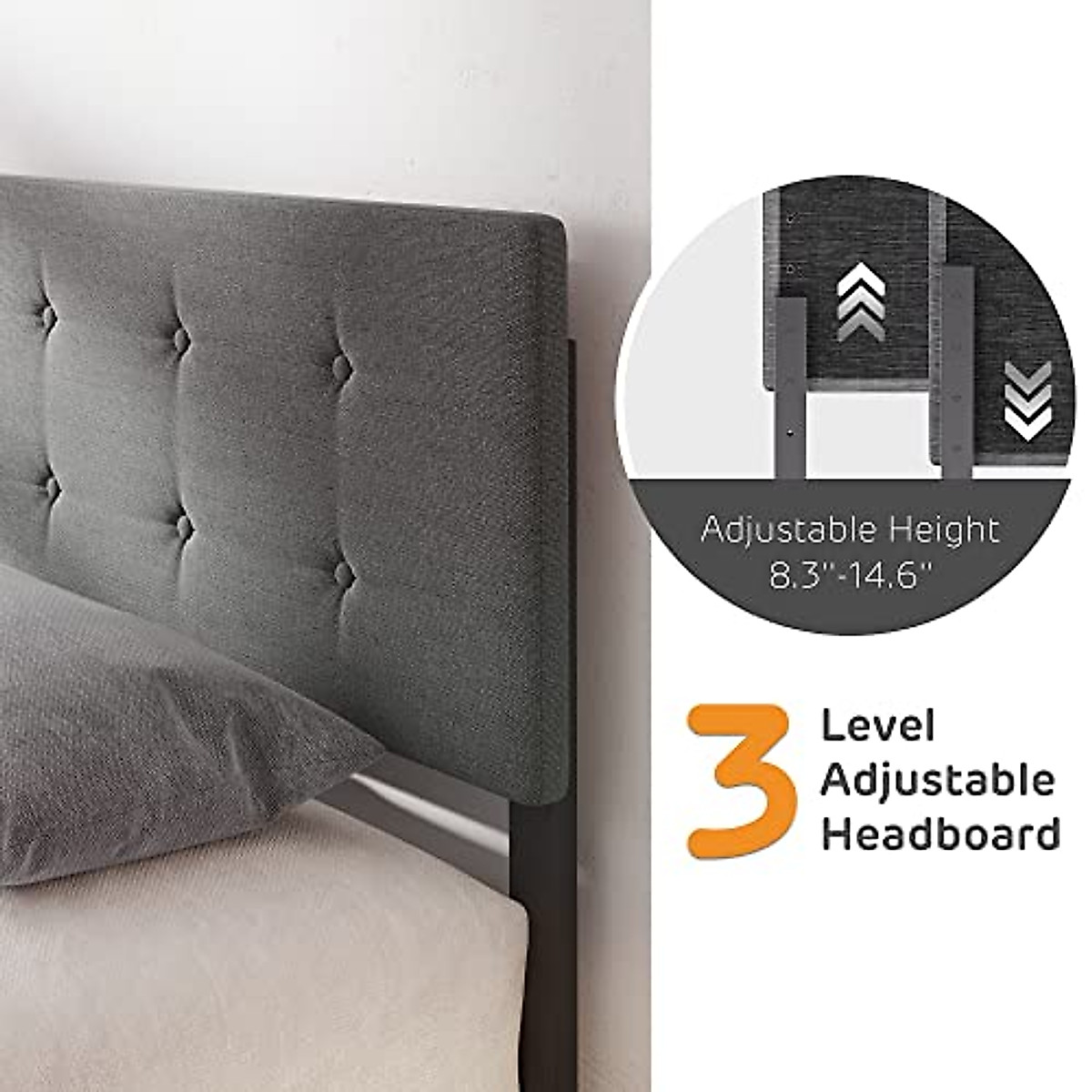 Amyove Queen Bed Frame with 4 Storage Drawers,Fits 8'' 10'' 12" Mattress (Queen (U.S. Standard)), Grey (Bed 0927)