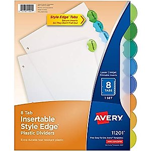 Avery 11201 Insertable Style Edge Tab Plastic Dividers, 8-Tab, Letter