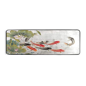 ALAZA Asian Lotus and Koi Fish Runner Area Rug Non Slip Floor Mat for Hallway Entryway Living Room Bedroom Dorm Home Decor 72x24 inches