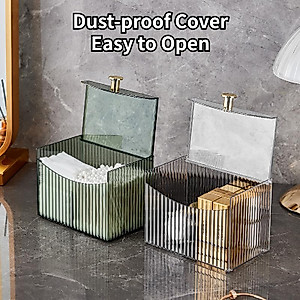 Clear Qtip Holder Dispenser for Cotton Ball and Swab Plastic with Lid Translucent Canister 2 compartment Bathroom Living Room Bedroom Vanity Makeup Organization (Green*2)