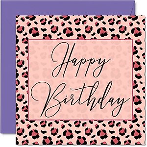 Glamorous Birthday Cards for Women Her - Pink Leopard Print - Pretty Best Friend Happy Birthday Card, 5.7 x 5.7 Inch Female Ladies Fashion Greeting Cards for Mom Daughter Nan Grandma Aunt Cousin