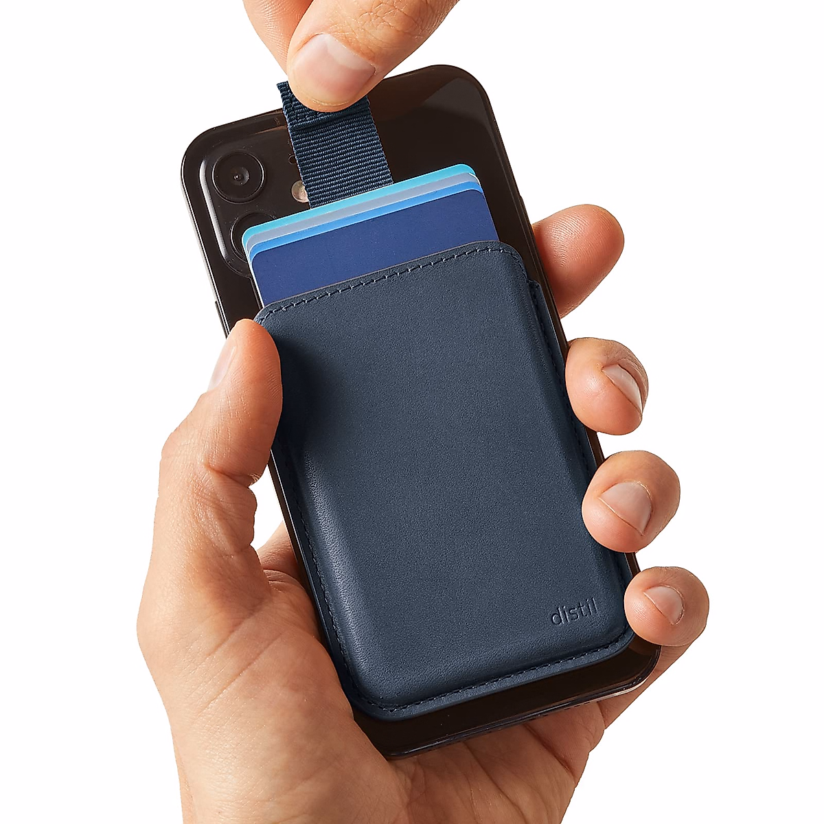 Distil Union Wally Junior | Apple MagSafe-Compatible Wallet, Leather Card Holder for iPhone, with Quick Access Pull-Tab