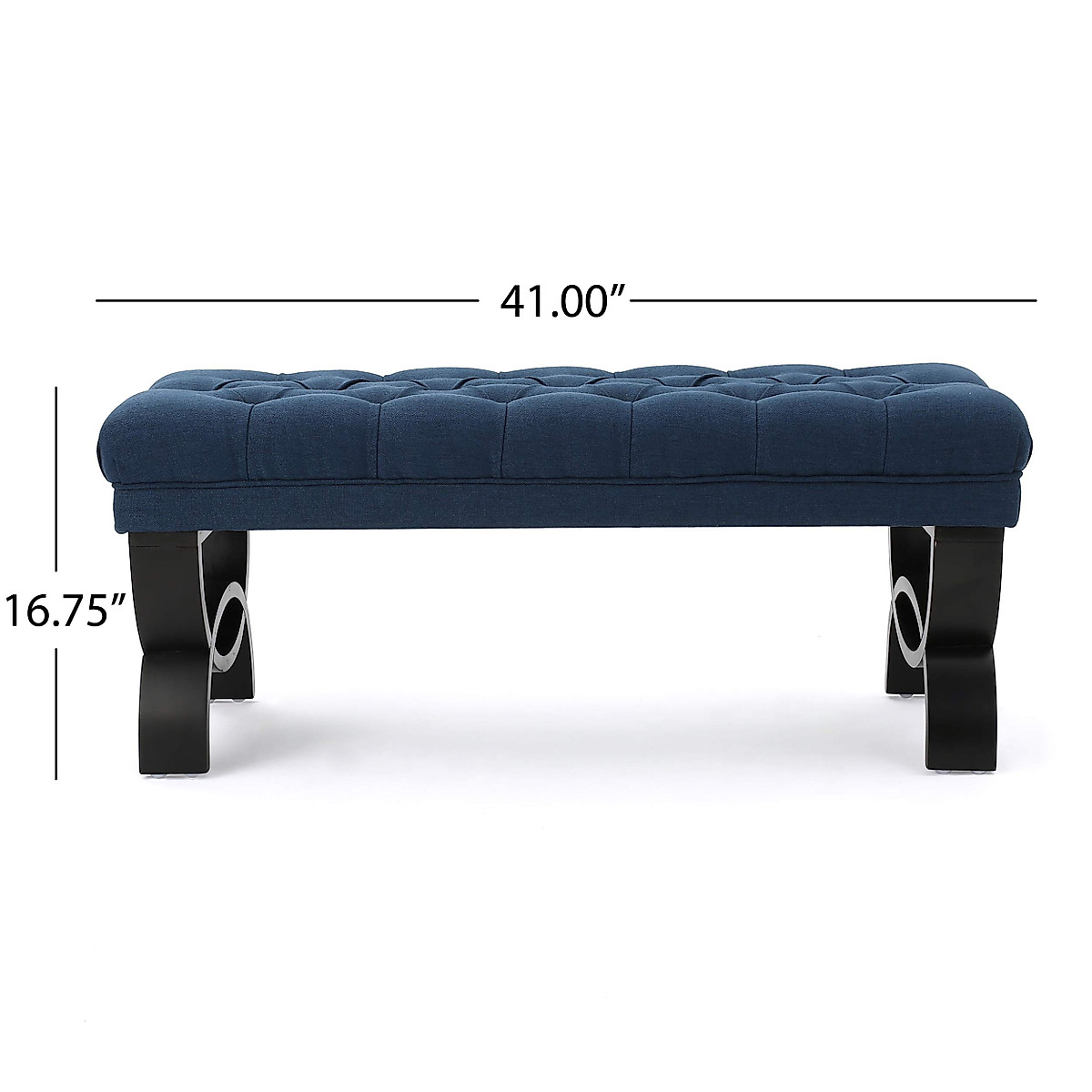 Christopher Knight Home Scarlett Fabric Ottoman Bench, Dark Blue 17.25”D x 41.00”W x 16.75”H