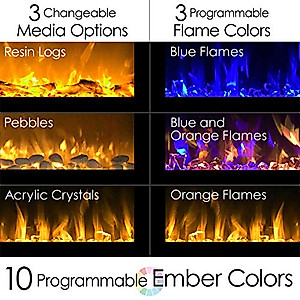 Electric Fireplace - 72 Inch LED Wall or Recessed Fireplace Heater with Front Vent,10 Ember Colors, Touchscreen, and Remote by Northwest (Black)