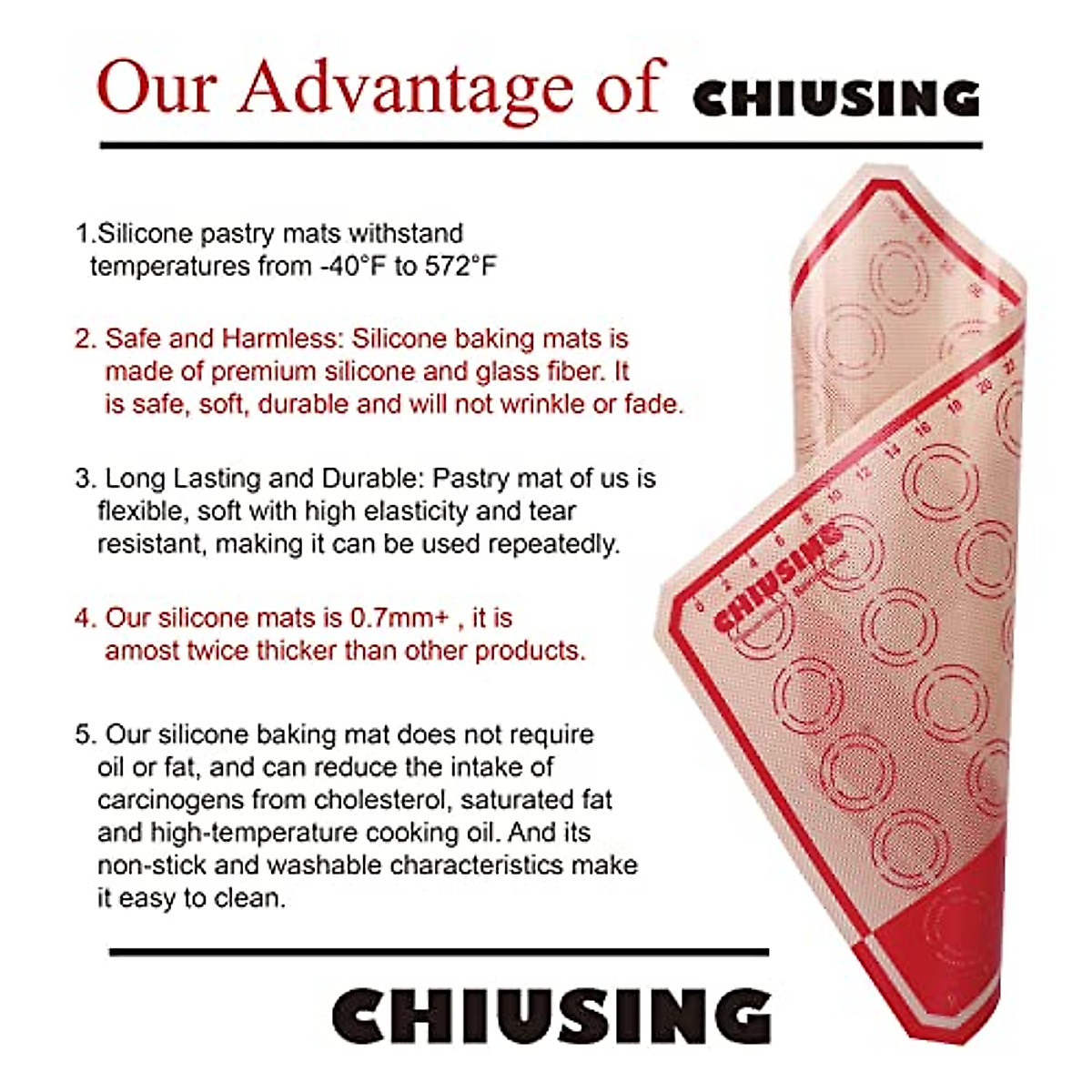 Silicone macaron baking mats with measurements,6 piece BPA free macaron silicone bake pastry mat for cake,cookie,pizza and macaron