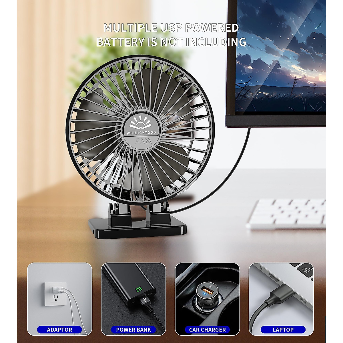 2Pack Desk Fan, USB Fan for Desk, Mini Desk Fan, 3 Speed Rotation Strong Wind, Protable Small Desktop Cooling Fan, Quite Mini Personal Fan for Home Office Table Bedroom Travel Curise(Black)
