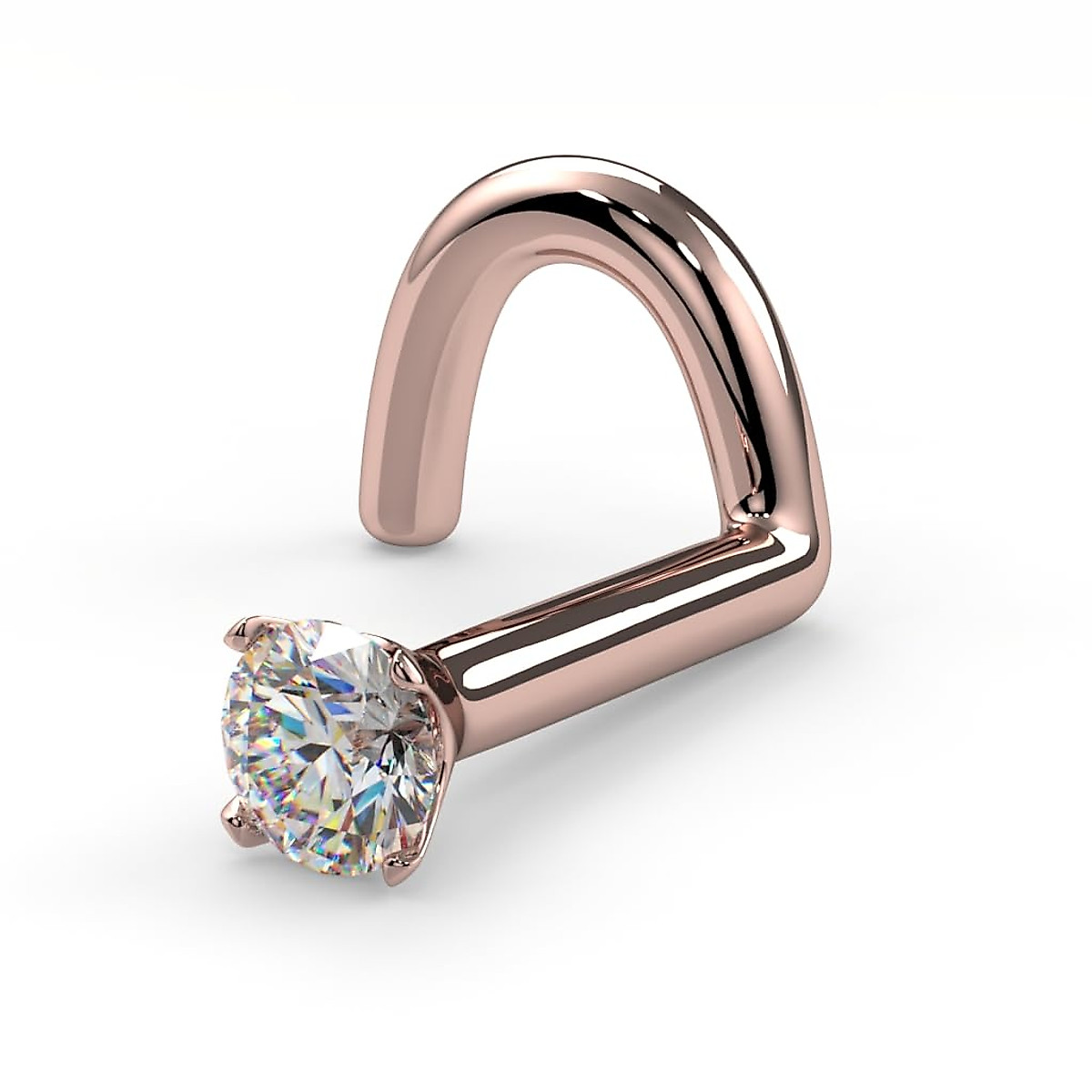 FreshTrends 1.5mm 0.015 ct. tw Diamond SI1-SI2 G-H 14K Rose Gold Nose Ring Twist Screw 20G I1