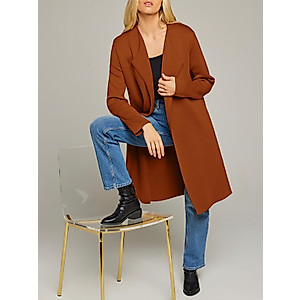 MEROKEETY Womens Fall Long Sleeve Dressy Cardigan Classy Loose Cozy Knitted Long Sweater Jackets, Caramel, L