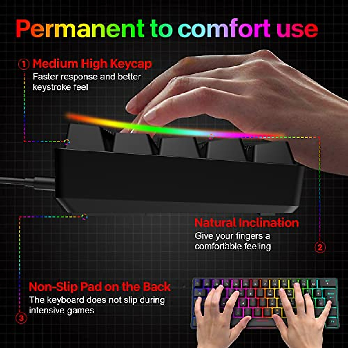 SELORSS ZIYOULANG T60 60% Compact Mechanical Gaming Keyboard RGB Chroma Type C Ergonomic Mini Keyboard UK Layout 12000DPI Gaming Mouse Honeycomb Shell for PC/PS4/PS5/Xbox(Blue Switch)