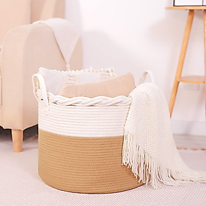 Eternal Beauty Cotton Rope Basket 17”W X14”H Large Woven Storage Basket for Blanket Living Room, Decorative Toy Baby Basket for Kids Nursery,Brown