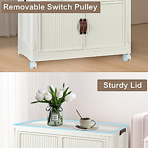 FozsKeylf Stackable Closet Storage Bins, Collapsible Clothes Organizers, Portable Wardrobe Closet with Lids and Doors, Movable Clothes Storage with Coat Hangers, White