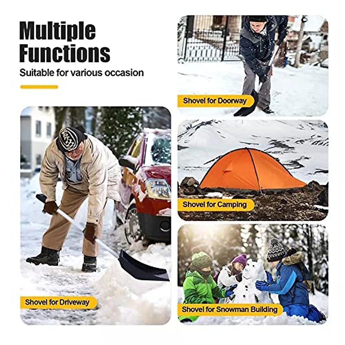 DHliIQQ Snow Shovel for Winter, Emergency Snow Shovel Portable Lightweight Sport Utility Detachable Shovel for Driveway Car Emergency Home Garden Camping Beach