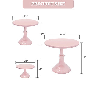 PNBO 3pcs Round Cake Stands - Pink Small Cake Stand Set - Cake Display Stands for Dessert Table - Cake Plate for Girl's Birthday Parties,Baby Shower,Weddings,Graduation Ceremonies,Anniversaries
