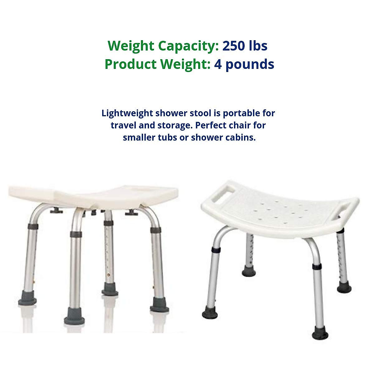 Healthline Trading Bath Bench Adjustable Height, Lightweight Compact and Small Chair for Shower, Adjustable Shower Chair Bath Bench Without Back with Non-Slip Seat, Bathtub Stool for Seniors, White