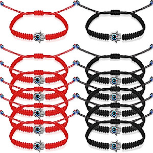 12 Pieces Evil Eye Braided Bracelets Adjustable Kabbalah Bracelets Handmade Braided Cord Protection Bracelets Lucky Friendship Bracelets (Hamsa Hand Style)
