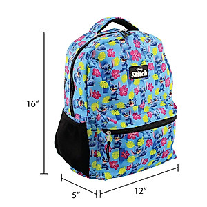Lilo and Stitch Girl's Boy's Adult's 16 Inch School Backpack Bag (One Size, Blue)