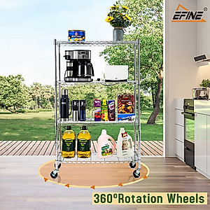EFINE Chrome 4-Shelf Shelving Units and Storage on 3'' Wheels with 4 Shelf Liners, Adjustable Heavy Duty Steel Wire Shelving Unit for Garage, Kitchen, Office (36W x 14D x 57.7H) Pole Diameter 1 Inch
