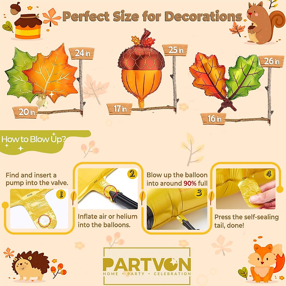 13 Pieces Woodland Animal Balloons, Forest Animals Foil Mylar Balloon for Woodland Themed Baby Shower Birthday Fall Party Decorations