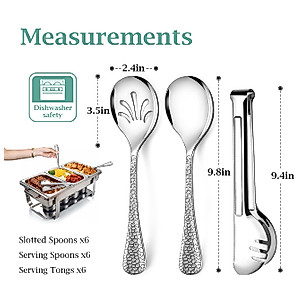 Teivio Hammered Stainless Steel Metal Serving Utensils Set of 18, 10" Serving Spoons, 10" Slotted Spoons, 9" Serving Tongs, Large Hostess Serving Set for Parties Chafing Dish Buffet Catering (Silver)