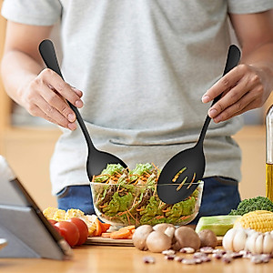 LIANYU 8 Pack Large Black Serving Spoons, Black Slotted Serving Spoons, 9.8 Inch Stainless Steel Serving Utensils Spoon Set for Banquet Catering Buffet Dinner Restaurant Party