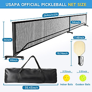 Pickleball Set with Net, Rengue Pickleball Net with Wheels for Driveway Backyard,22FT Regulation Size,4 Pickleball Paddles & 6 Balls, 1 Carry Bag, 1 Ball Bag, Pickleball Set for Indoor Outdoor Play