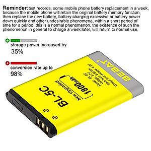 BEBAT (2 Pcs) BL-5C Battery, 3.7V 1800mAh Rechargeable BL-5C Battery Suitable for Household Radio, Nokia with Current Protection