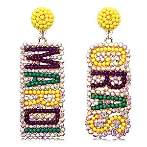 Mardi Gras Earrings Rhinestone MARDI GRAS Letter Beaded Drop Dangling Earrings Sparkly Holiday Jewelry for Women Gift
