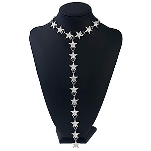 Nicute Star Y-Necklaces Rhinestone Long Necklaces Crystal Choker Chain Party Choker Necklace Jewelry for Women (Silver)
